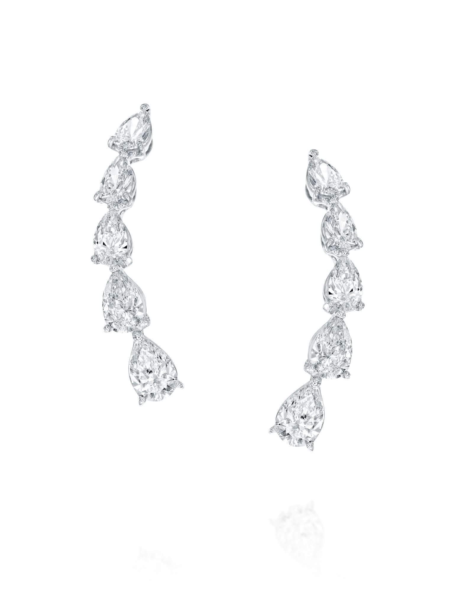 Diamond Row Climber Earrings in 18k White Gold – Padani